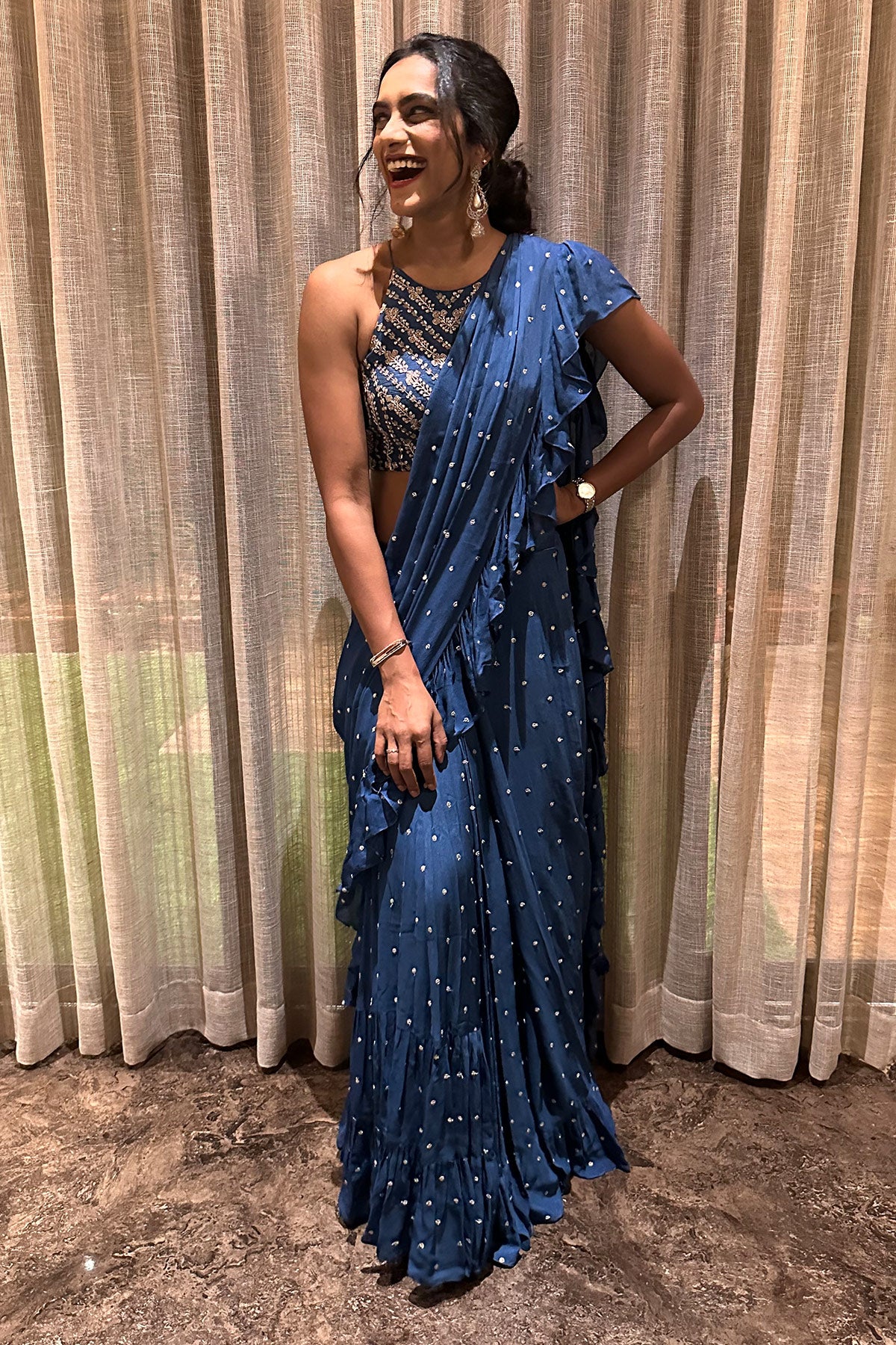 PV Sindhu In Kim Ruffle Saree – Chamee and Palak official